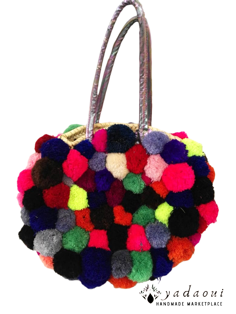 Sac Artisanal En Pompons Multicolores Yadaoui Sac Artisanal En Pompons Multicolores Yadaoui