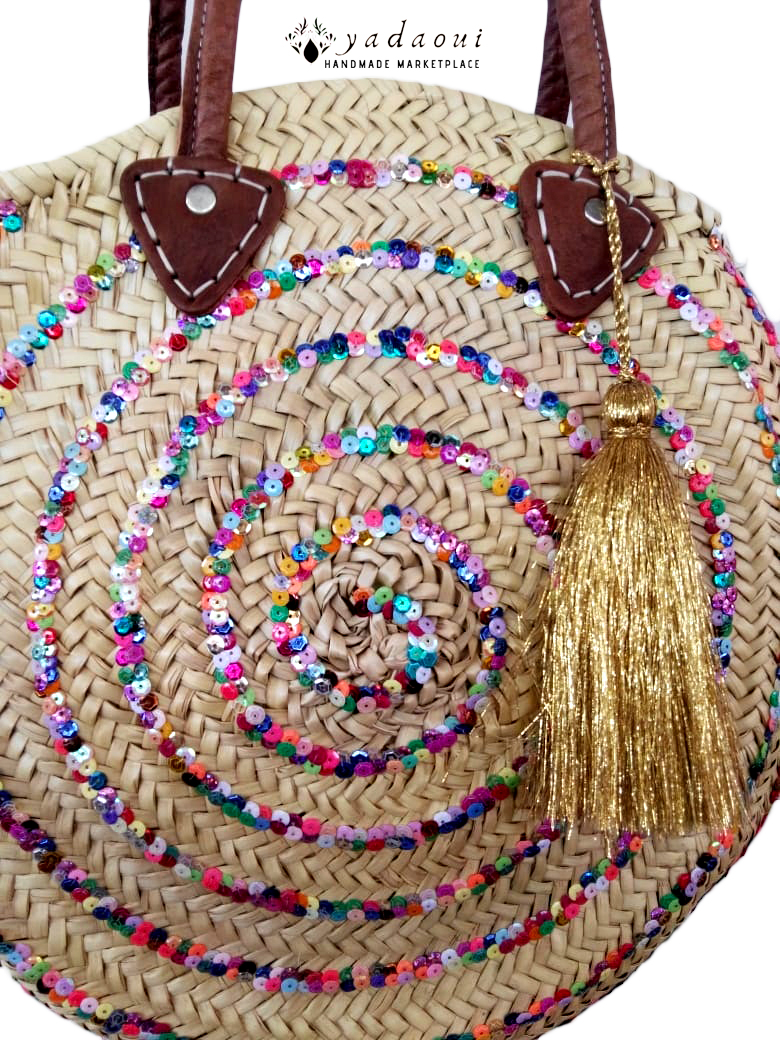 Petit rond en paille de Raphia et strass – Yadaoui